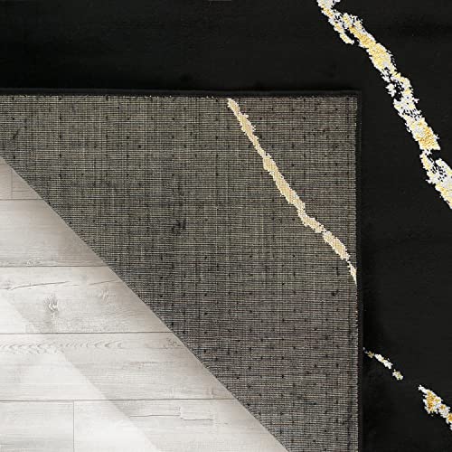 Antep Rugs Babil Gold 5x7 Marble Abstract Modern Indoor Area Rug (Black, 5'3" x 7')