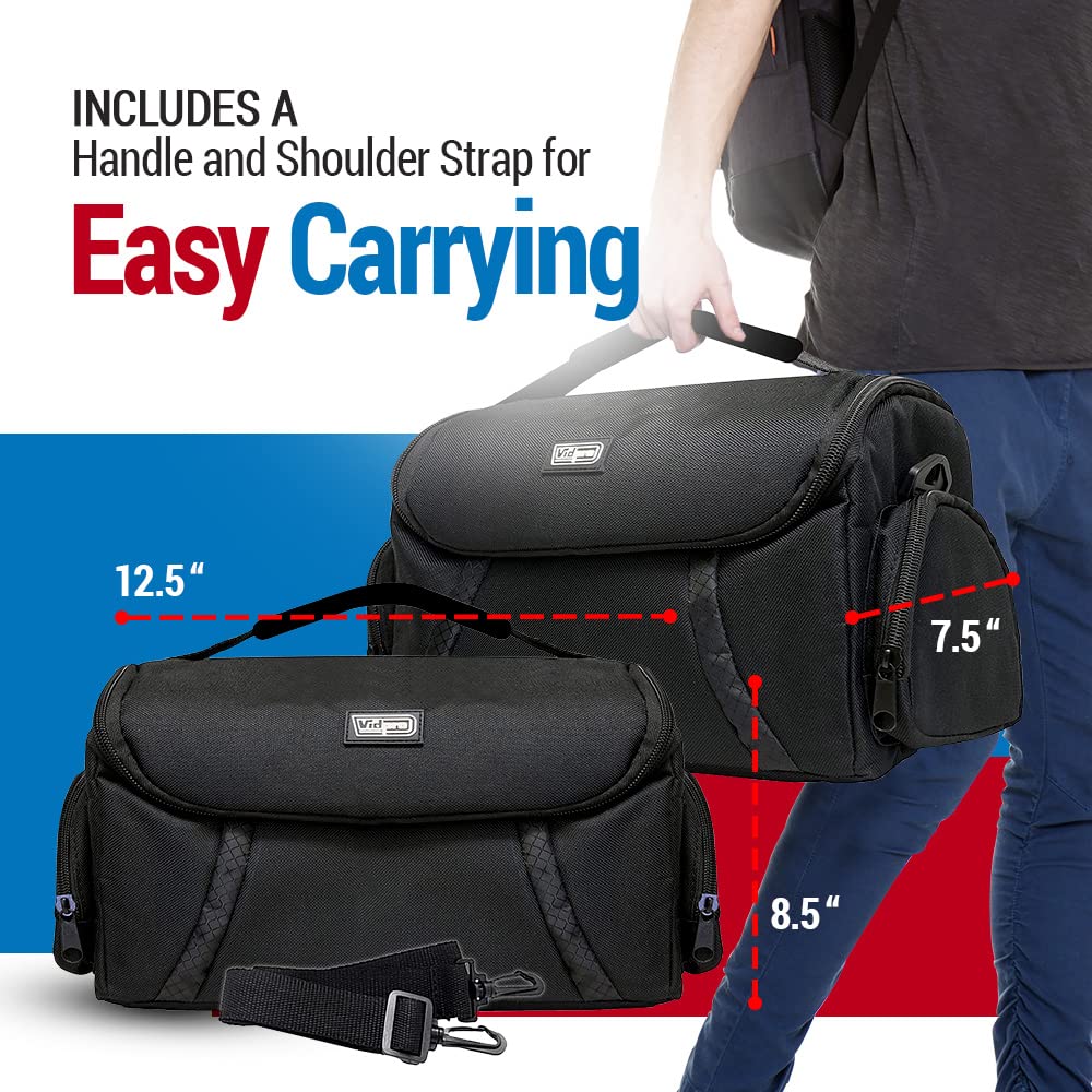 Vidpro DSLR and Video Camera Gadget Bag - Large Protective Case Includes Padded Dividers Handle and Shoulder Strap Compatible with Most Camera Brands Fits 1-2 DSLR Cameras 4 Lenses and Accessories