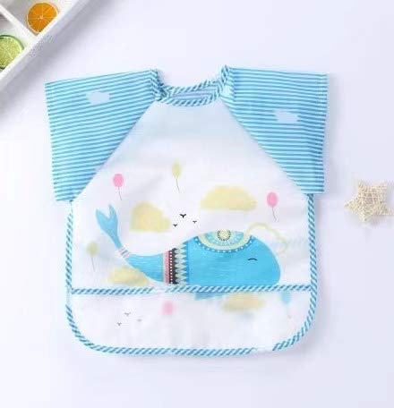 PandaEar (3 Pack Short Sleeve Lower Pocket Waterproof Bibs|Baby Infant Toddler 12-48 Months (Multi-Color 1)
