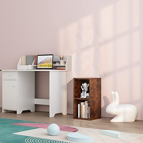 ALISENED Small Bookshelf, Wooden Stackable Cubby 2 Cube Shelf, Modern Small Spaces Storage Organizer Bookcase Display Rack for Bedroom, Library, Living Room, Home, Office Decor,Brown