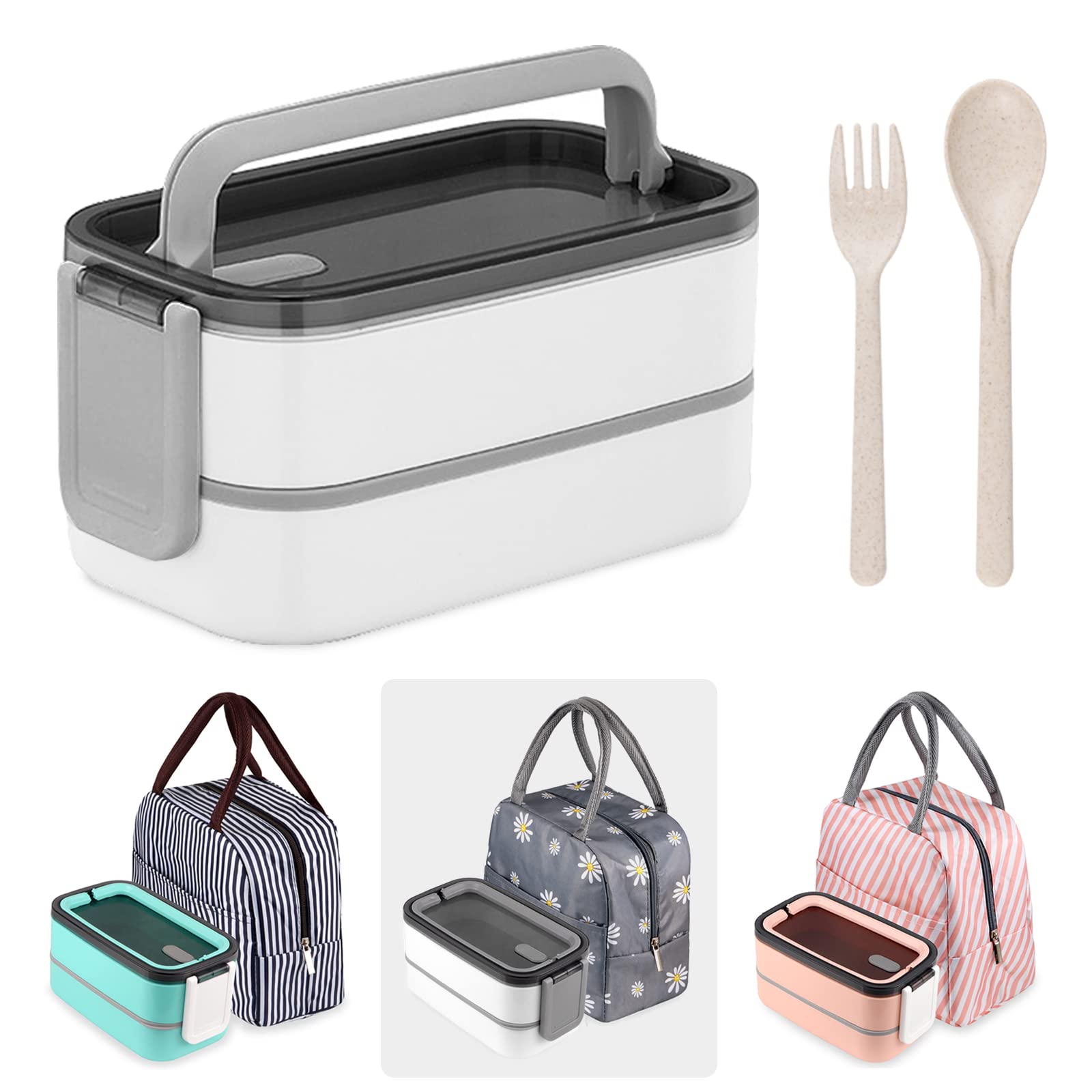 Adult Bento Box Lunch Box Large, Bento Box Japanese Lunch Box Kit with Bag & Utensils, Food Picks for Bento Box Containers, Stackable Bento Box for Adults, Microwave Bento Boxes BPA-free Food Safe
