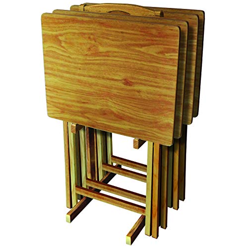 Plastic Development Group Heavy Duty Versatile Compact Folding Portable Table 5 Piece Wood Television TV Tray Set, Natural