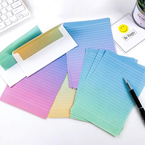QLOUNI 72 Pack Colorful Stationery Paper, Stationery Paper and Envelopes Set - (48 Stationery Paper + 24 Envelopes) Letter Set for Writing Poems Lyrics Wedding Invitations