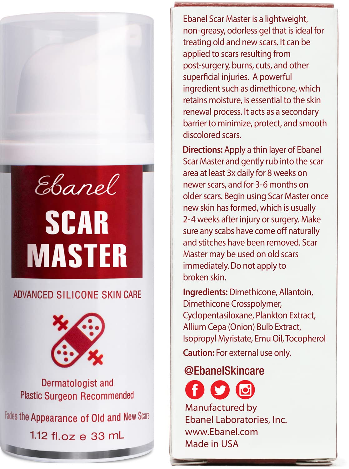 Ebanel Advanced Silicone Scar Gel with Allantoin, Emu Oil, Vitamin E and Onion Extract, Medical-Grade Cream for Old & New Scars from Surgeries, C-Section, Injuries, Burns, Keloids & More