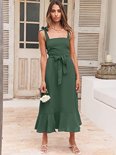 ANRABESS Women's Elegant Bridesmaid Dresses Square Neck Ruffle Split Midi Formal Dress for Wedding Guest Cocktail Party 2023 Gradution Prom Evening Night Dresses 893shenlv-L Green