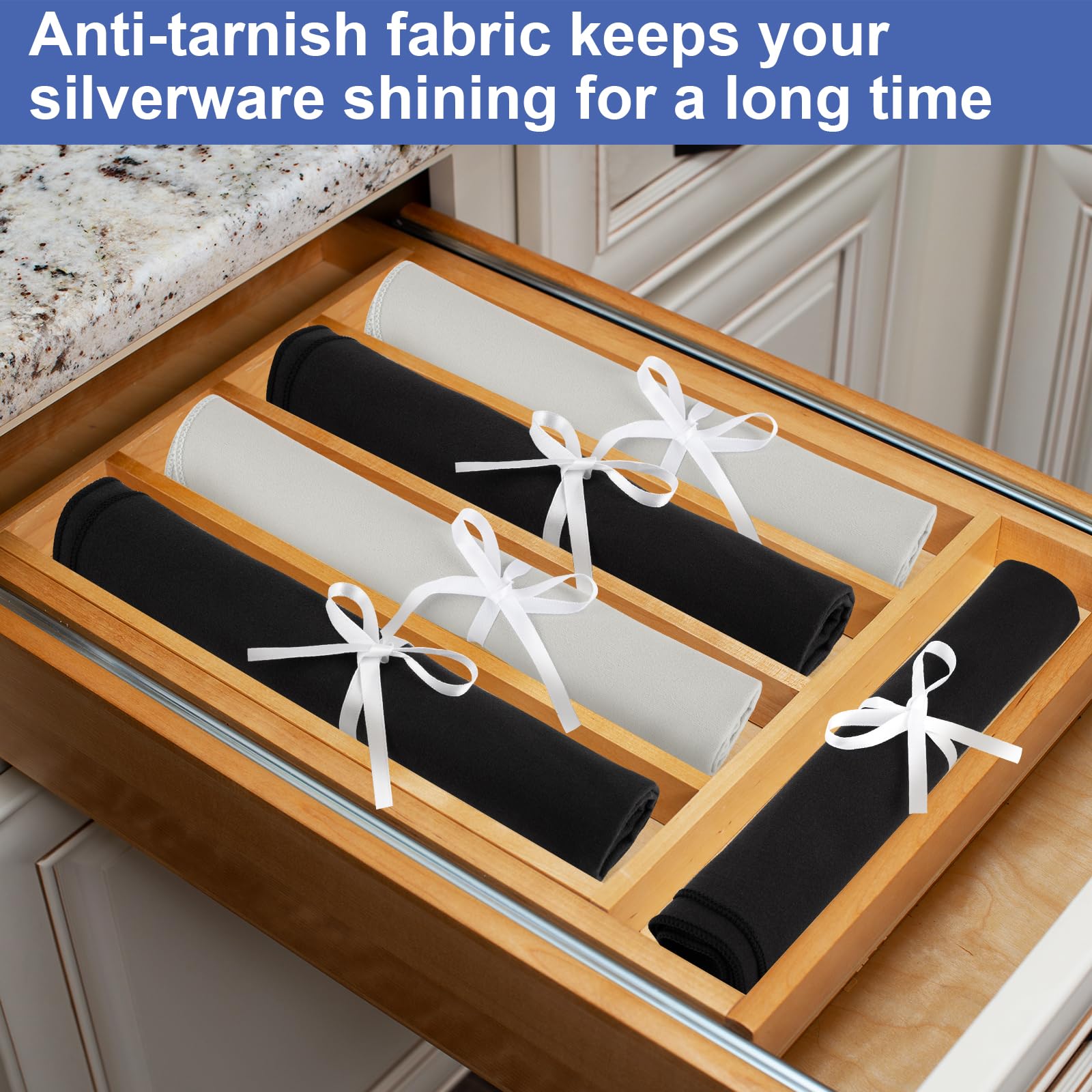 4Pcs 18x18 Inches Silver Storage Bags Anti Tarnish, 20x14 Inches Silver Storage Cloth Anti Tarnish Silver Protector Bags for Cutlery Utensils Silverware Protection Flatware Silver Plate Tarnish