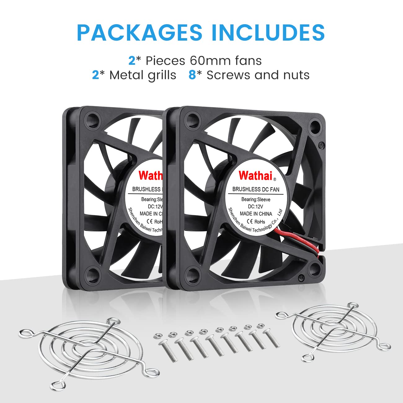 Wathai 60mm x 10mm 12V 2Pin DC Brushless Exhaust Cooling Fan 12 Volt for Small Replacement Cooler 2 Pack