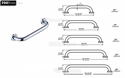 700Brass 14-Inch Grab Bar for Hotel/Motel/Home Shower Safety, Solid Brass, Polished Chrome, Heavy-Duty Construction Armrest, Bathroom Bathtub Handrail