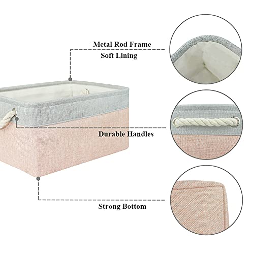 Yimi's Dream Foldable Storage Basket, [3-Pack] Storage Bin for Gifts Empty, Fabric Storage Baskets for Shelves with Handles, Pink Storage Bins for Organization (GlacierGrey & Pink, 15Lx11Wx8H inch)