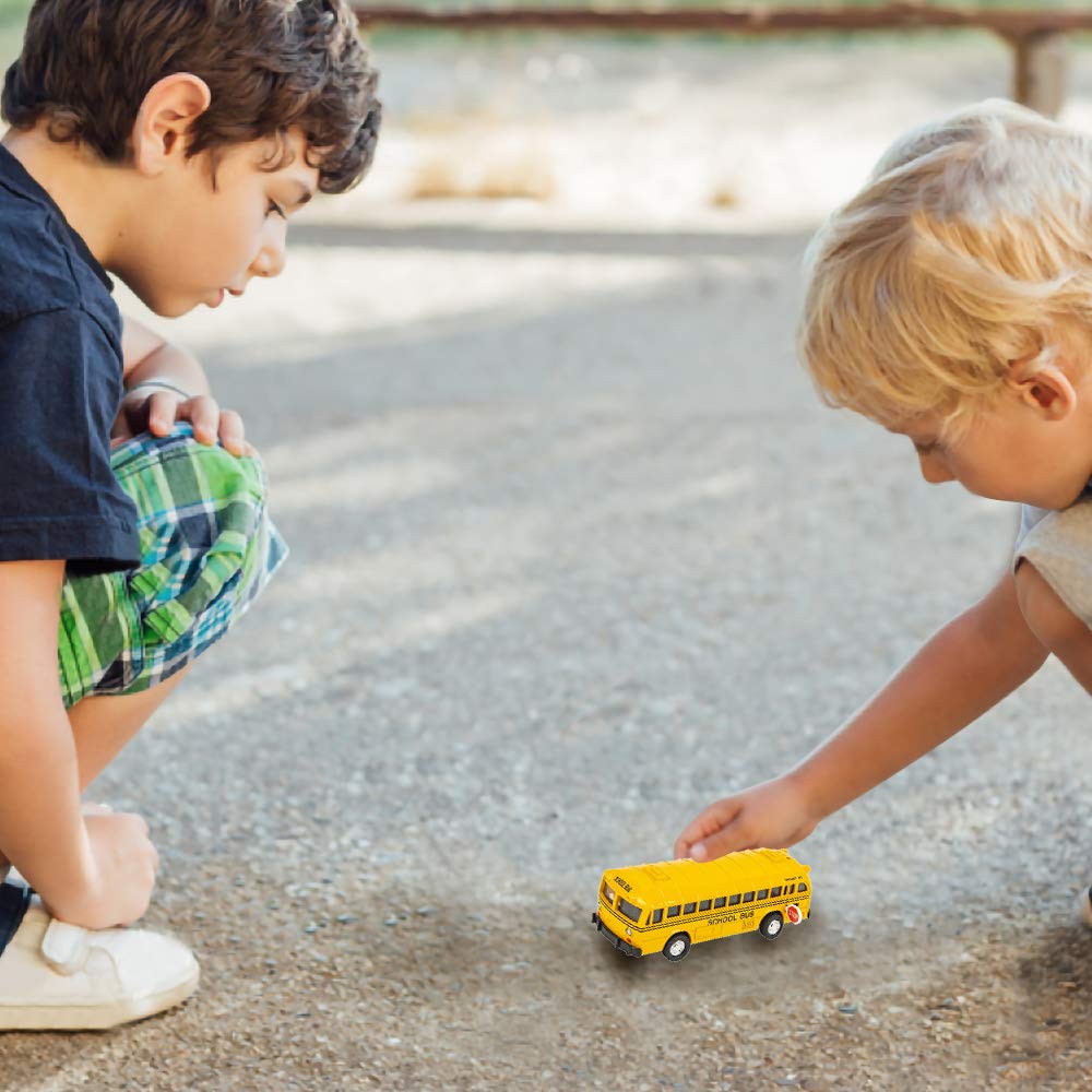 ArtCreativity 5 Inch Pull Back School Bus Playset, Set of 2 Classic School Buses, Diecast Bus Toy Set with Pull Back Mechanisms, Great Party Favors, Gift Idea for Boys and Girls