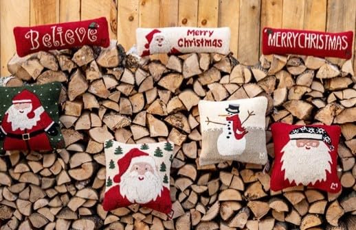 Chandler 4 Corners Artist-Designed Snowman in Stitches Hand-Hooked Wool Decorative Throw Pillow (18” x 18”) Christmas Pillow for Couches & Beds - Low Maintenance-Winter Holiday Square Home Décor