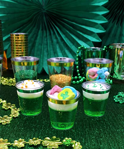 Just Artifacts 1oz Plastic Shot Glasses (120pcs, Metallic Gold Rim)