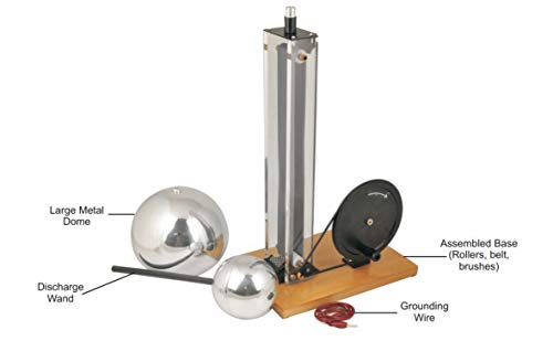 Hand Crank Van De Graaff Generator, 9.8" Sphere - Up to 100,000 Volts - Includes Assembled Base, Discharge Wand & Grounding Wire - 24" Tall - Eisco Labs