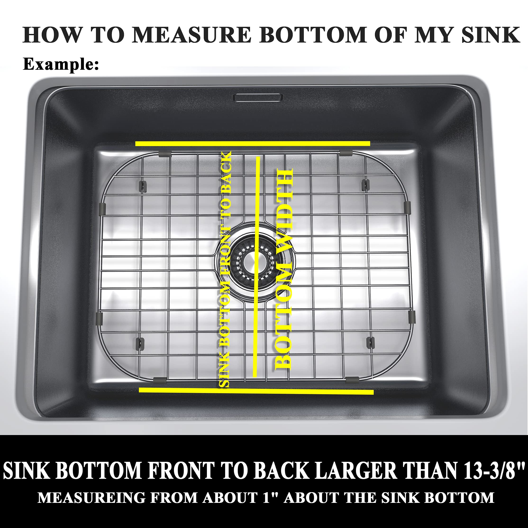 Alonsoo Kitchen Sink Grid and Sink Protectors, 25-1/8" x 12-7/8" Stainless Steel Sink Grate Sink Grids for Bottom of Kitchen Sink Centered Drain with Corner Radius1-1/2", Stainless Steel