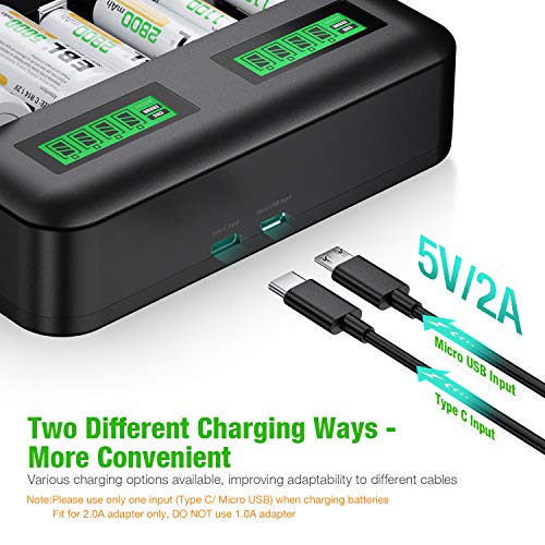 EBL Battery Charger for AA/AAA/C/D Rechargeable Battery with 1.2V NiMH Rechargeable AA Battery 2800mAh(4pcs) and 1100mAh AAA Battery(4pcs) Combo