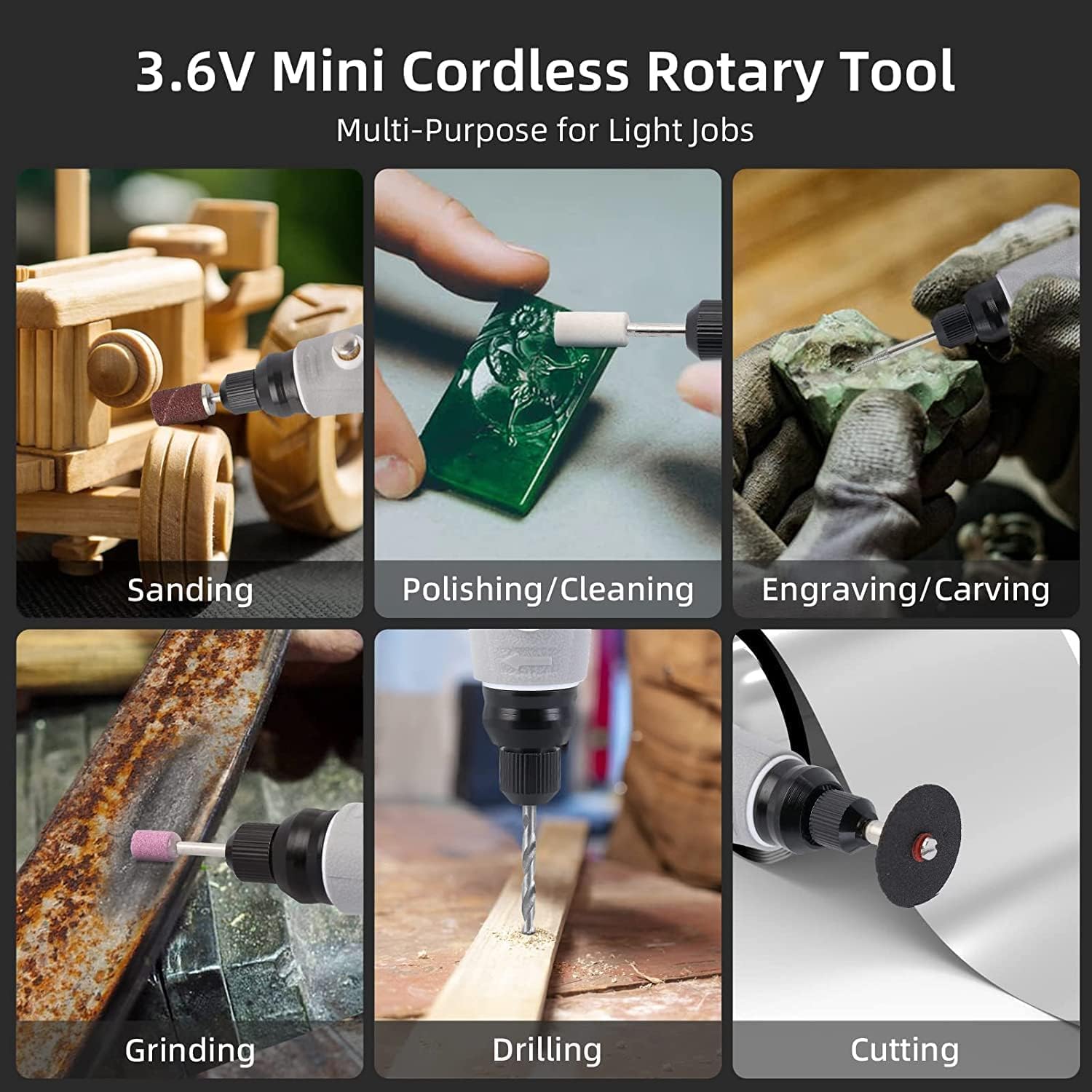 Mini Rotary Tool Cordless, 3.6V With 50 Accessories,USB Charging,3-Speed Power Rotary Kit For Small Light Projects as Sanding,Polishing,Engraving, DIY Crafts