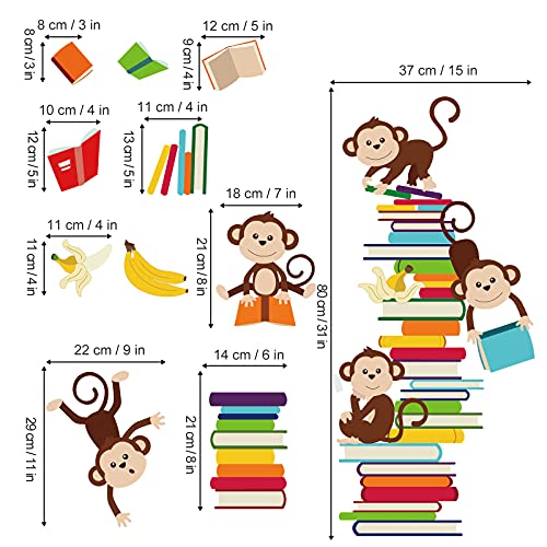 decalmile Monkey Wall Decals Animals Reading Books Wall Stickers Baby Nursery Kids Bedroom Classroom Wall Decor