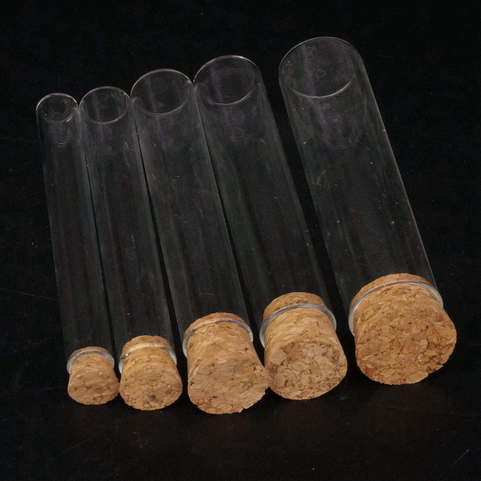 no logo 5pcs Oute Diameter 12mm 15MM 18MM 20MM 25MM 30MM 35MM 40mm Lab Glass Test Tube Flat Bottom with Wood Stopper Thermostability (Capacity : 30x100mm)