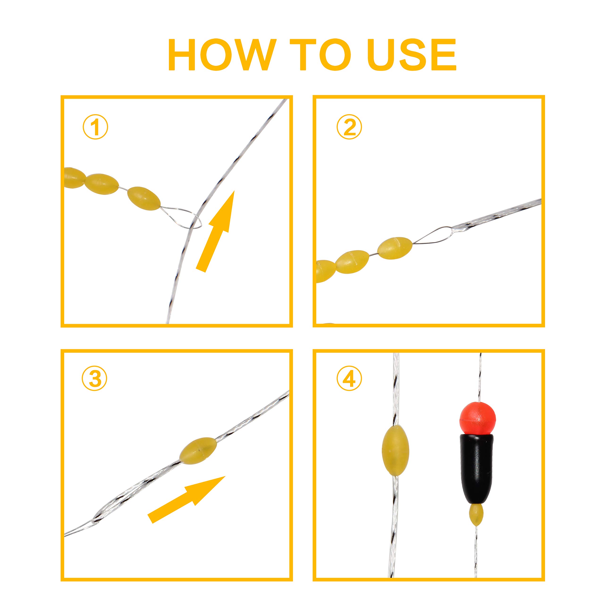 300pcs Fishing Float Bobber Stopper, 10 Set 30-in-1 Rubber Bobber Stopper Beads Oval Yellow Fishing Line Stoppers Float Sinker Stops (300pcs Size LL)