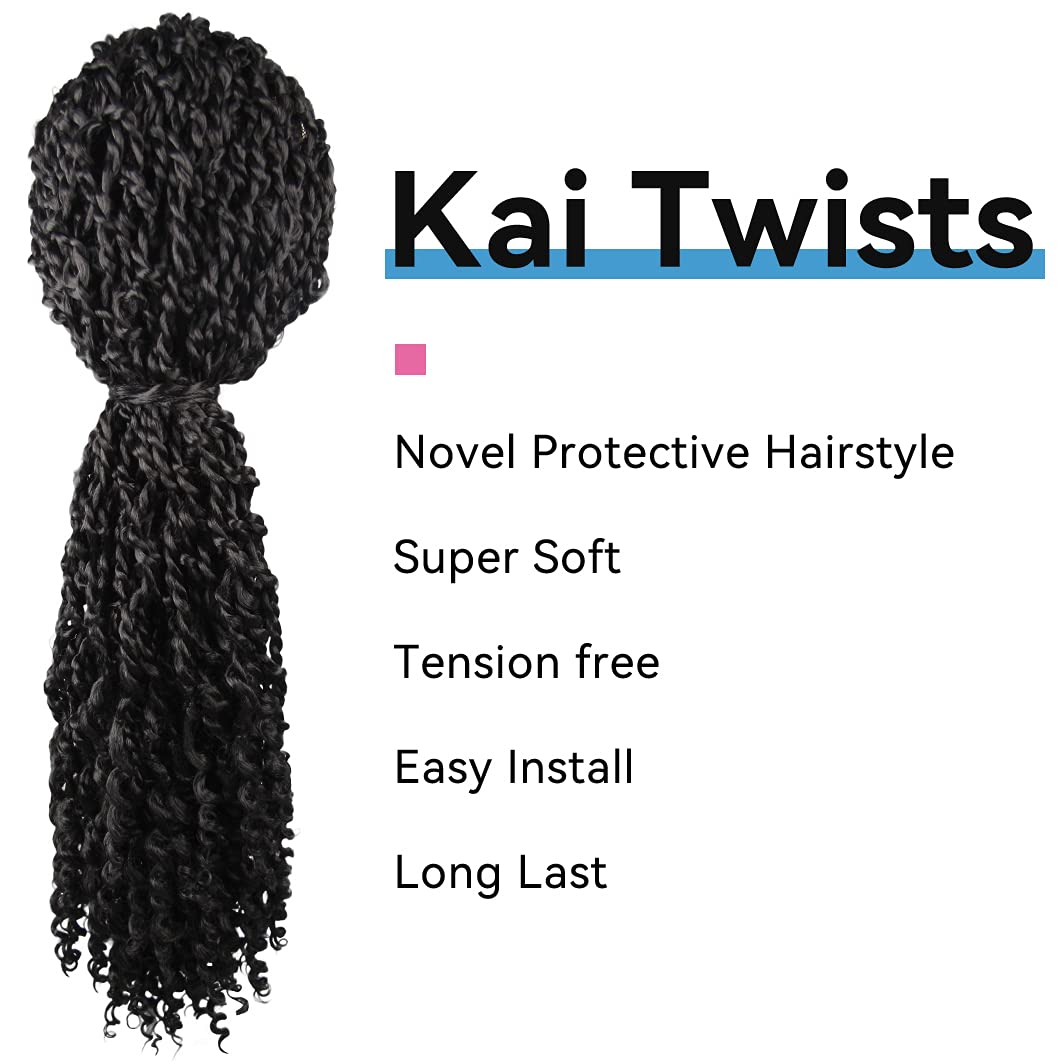 24 Inch Kai Twists Crochet Hair 8 Packs Pre-looped Mini Passion Twist Pre-twisted Long Soft Bohemian Twist Crochet Braids With Curly End (1B)