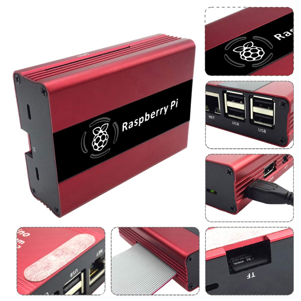 Eleduino Raspberry Pi 3 B+ Case, Raspberry Pi Aluminum Case for Raspberry Pi 3 B+, Pi 3 Model B, Pi 2 Model B (with Cooling Fan, Red)