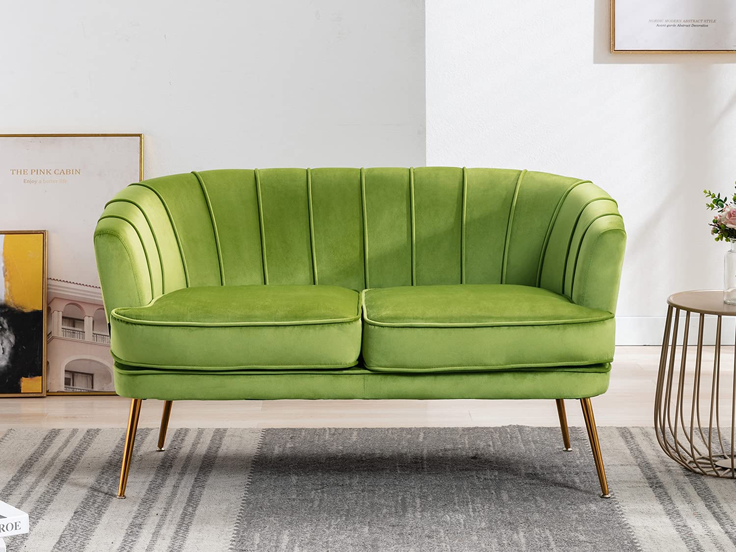 Altrobene Velvet Loveseat Couch Sofa Luxury Modern Comfy Tufted Couch Chesterfield 2 Person Couch for Living Room/Bedroom, Grass Green