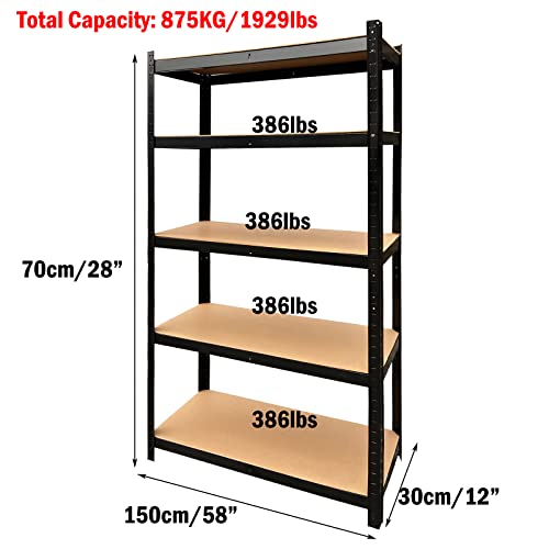 ANSIMIDA 5-Tier Metal Shelving Unit Adjustable Garage Storage Shelves Utility Rack Heavy Duty Shelves Organization Multipurpose Shelf Warehouse Basement Kitchen Living Room 28" L×12" W ×59" H, Black