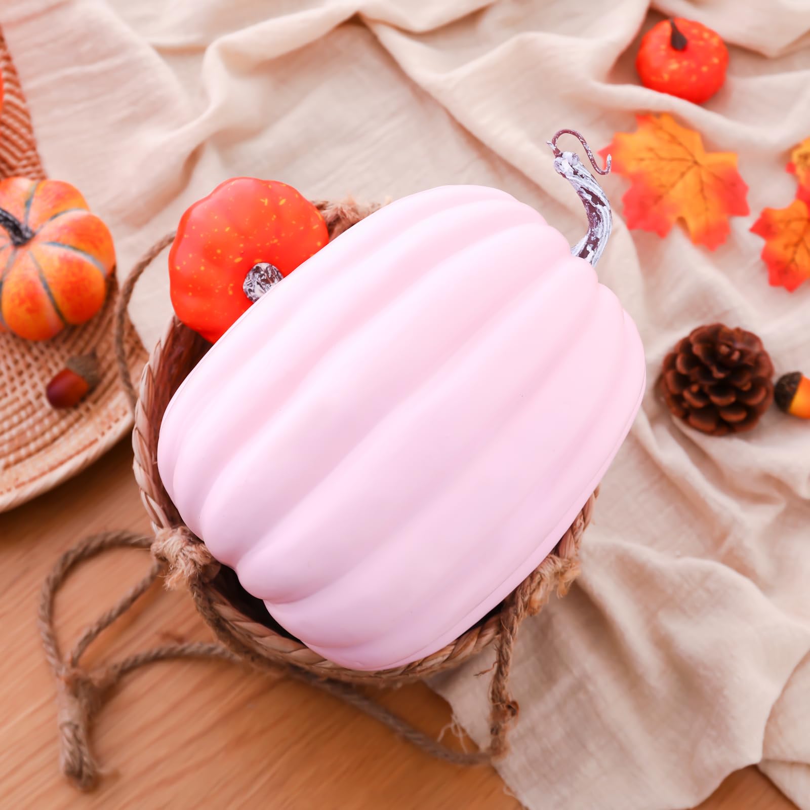 8 Inch Large Artificial Pumpkins Decor Foam Decorative Pumpkins for Halloween Autumn Harvest Home Decorations (Pink)