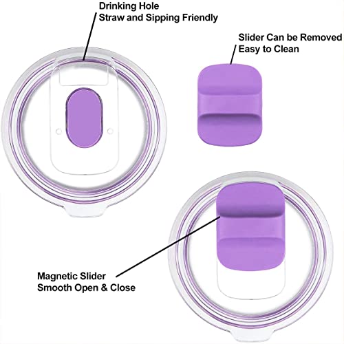 2pcs 30 oz Magnetic Tumbler Lid - Compatible with YETI Rambler, Ozark Trail, Old Style Rtic and More - Magnetic Slider Switch Spill Proof Tumbler Cover (2pcs purple /20 oz)