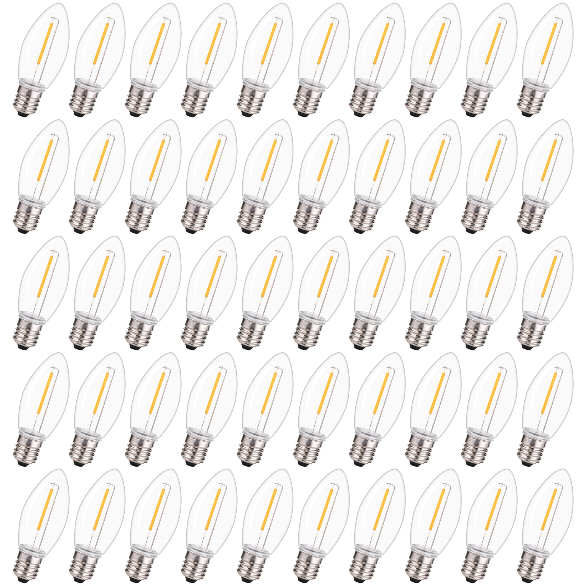 BORT 50 Pack C9 LED Replacement Light Bulb, C9 LED Bulbs for Christmas Outdoor String Lights, E17 Intermediate Base, Clear Plastic Commercial Grade Holiday Bulbs 2700K