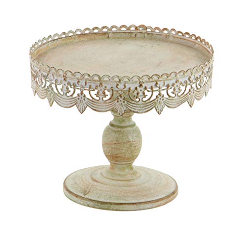 Deco 79 Metal Cake Stand with Lace Inspired Edge, 10" x 10" x 9", White