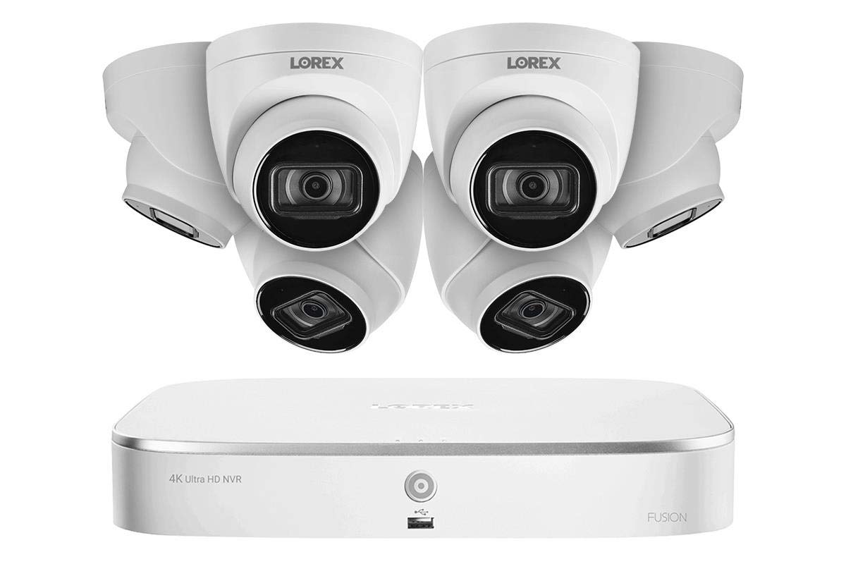 Lorex Technology N4K2-86WD 8 Channel 4K Fusion NVR System with Six 4K (8MP) IP Dome Cameras with Listen-in Audio, 130ft Night Vision, Color Night Vision, 6 Dome