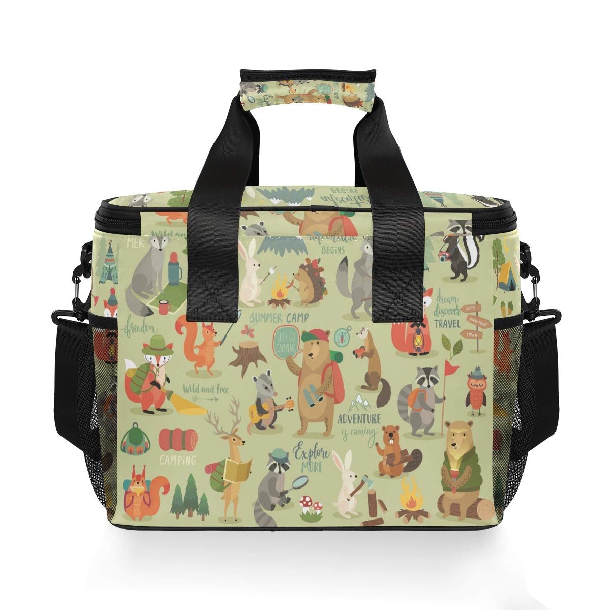 ALAZA Camping Animals Jungle Fox Bear Rabbit Large Cooler Insulated Picnic Bag Lunch Box for Adult Men Women