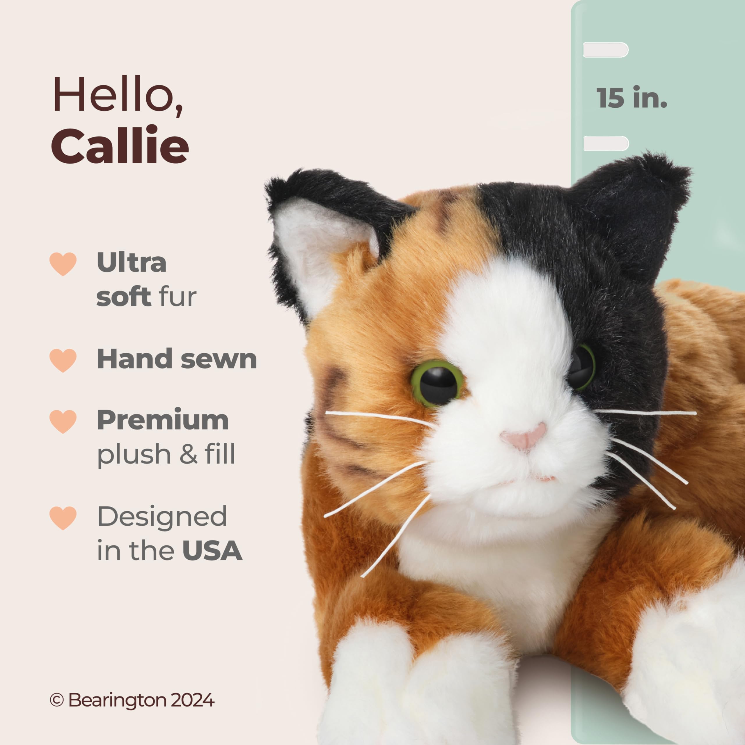 Bearington Collection Lil’ Tabby Cat 8 Inch Stuffed Cat - Orange Cat Plush - Orange Tabby Cat Stuffed Animal