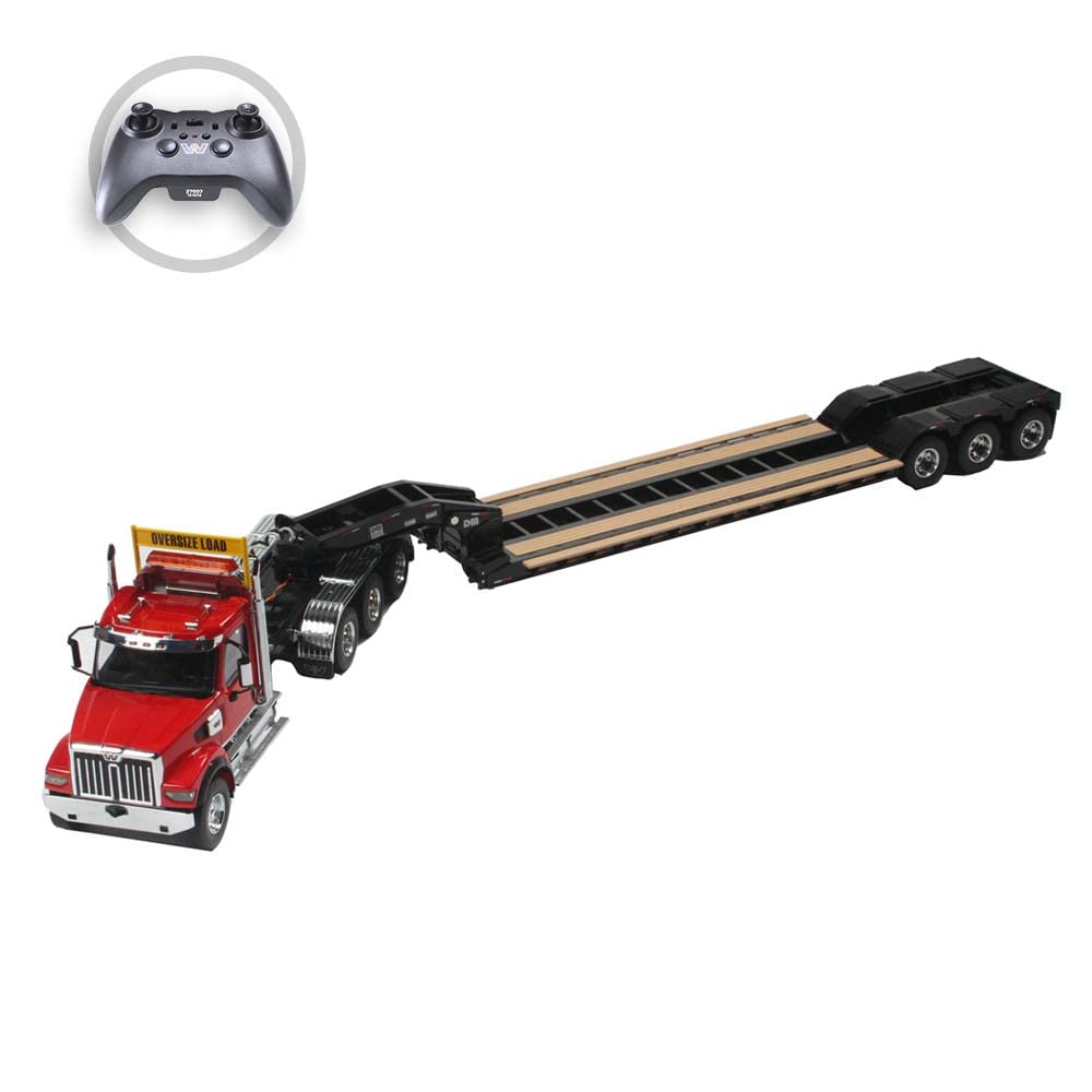 Diecast Masters RC Truck Western Star 49X SFFA Tridem Axle Heavy-Haul Tractor w/Lowboy Trailer | Radio Control Tractor Truck | 1:16 Scale Remote Control Truck and Trailer | Model 27010