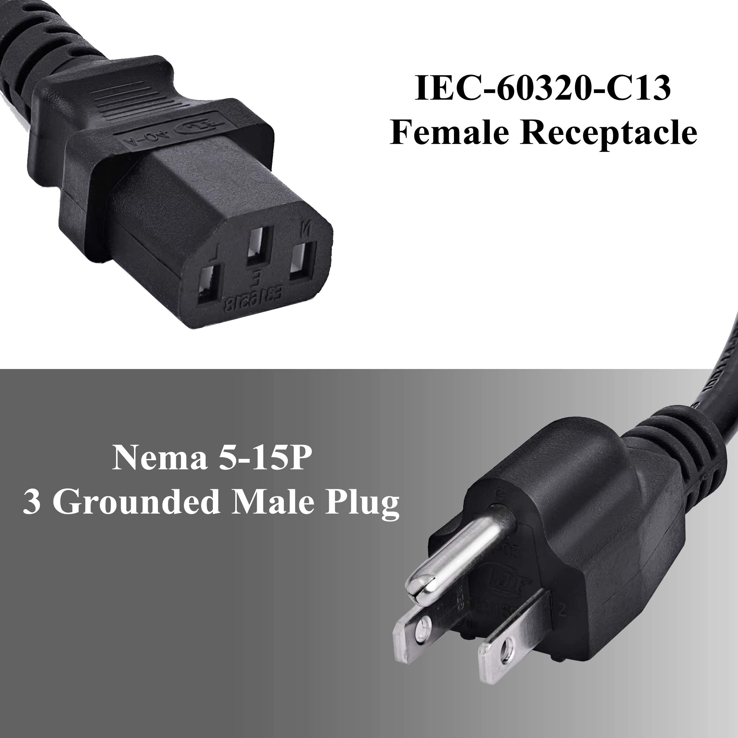 Aurum Cables UL Approved 6 Feet Universal Computer Monitor Power Cord, C13 Power Cable for Monitor, PC, Desktop, Printer, Scanner, 18 AWG NEMA 5-15P to IEC13 (6 Ft - 5 Pack)