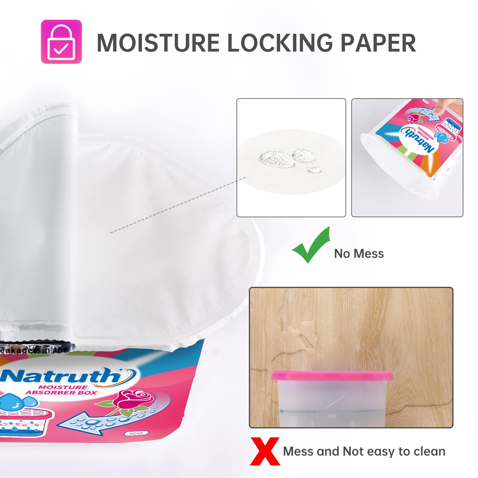 NATRUTH Moisture Absorbers Boxes (6 PACKS),12.5 Oz With Rose Scent,Portable Closet Dehumidifier, Odor Eliminator Absorber Bucket,Humidity Absorber,Air Dehumidifier for Closet,Bathrooms, Kitchen &Boats