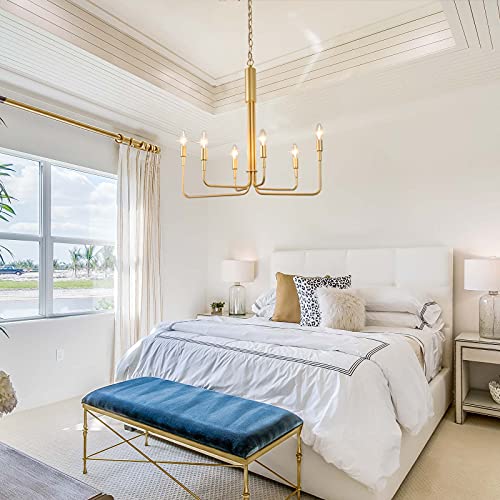 KSANA Gold Chandelier, 6-Lights Modern Chandeliers for Dining Rooms, Living Room, Bedroom, Kitchen, Brushed Gold Finish