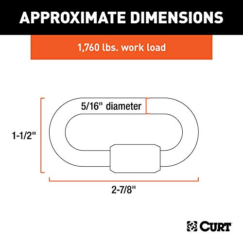 CURT 82903 Threaded Quick Link Trailer Safety Chain Hook Carabiner Clips, 5/16-Inch Diameter, 1,760 lbs., 2-Pack