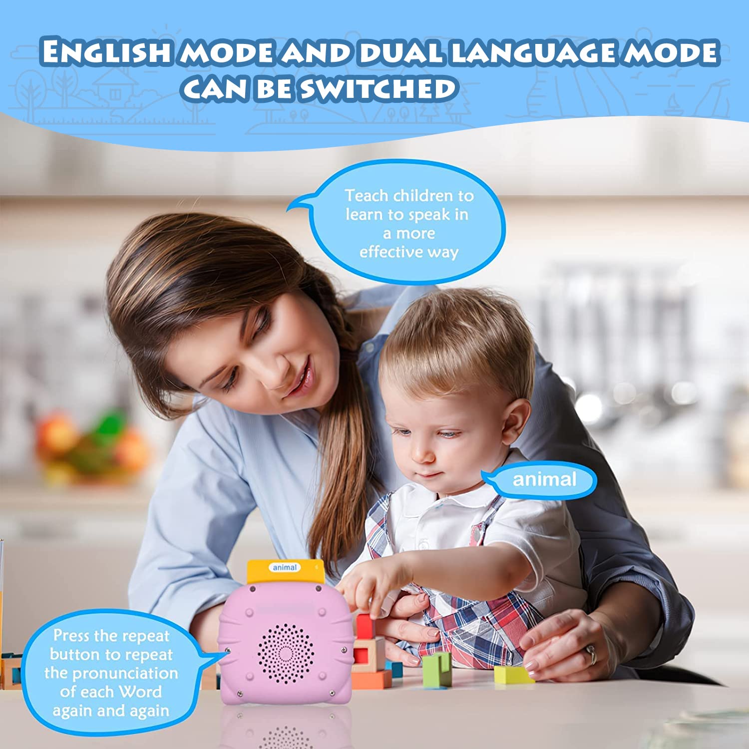 384 High Volume Version Talking Flash Cards Learning Toys for Toddlers 1 2 3 4 5 6Years Old, 192 Sheets 384 Words Toddler Flash Cards, Speech Therapy Toys,Audible Preschool Learning Language Toy(Pink)