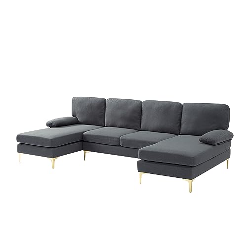OMMGG 107.9” U Shaped Sectional Sofa with Double Extra Wide Chaise, Seat Cushions & Removable Back, for Living Room, Office, Apartment