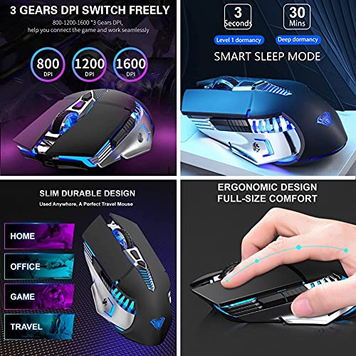 Pink Wireless Mouse, Rechargeable Bluetooth Gaming Mouse Multi Device (3-Mode:BT 5.0/3.0+2.4Ghz) with Side Buttons, RGB LED Backlit, USB Cordless Computer Mice for Laptop/PC/MacBook Pro/iPad (Pink)
