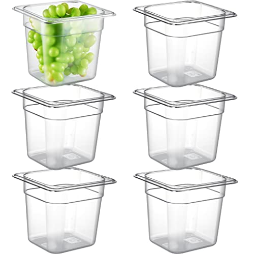 CURTA 6 Pack NSF Food Pans, 1/6 Size 6 Inch Deep, Commercial Polycarbonate Plastic Clear Freezer-Safe