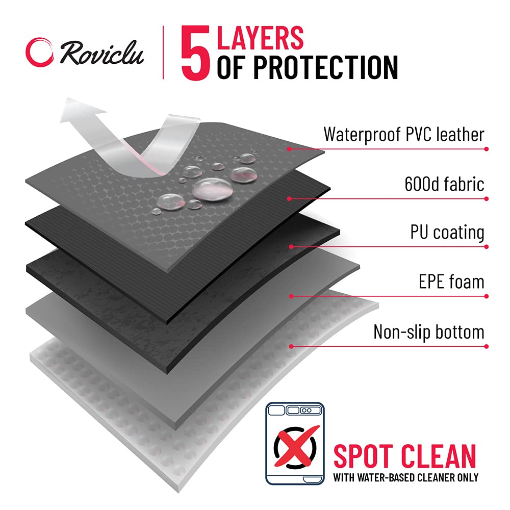 ROVICLU Car Seat Protector for Child Baby with Thickest Padding, Leather car seat Protection mat for Vehicles with Non-Slip Back Pad 8 Waterproof Layers, Mesh Storage Pockets, Universal (Black)