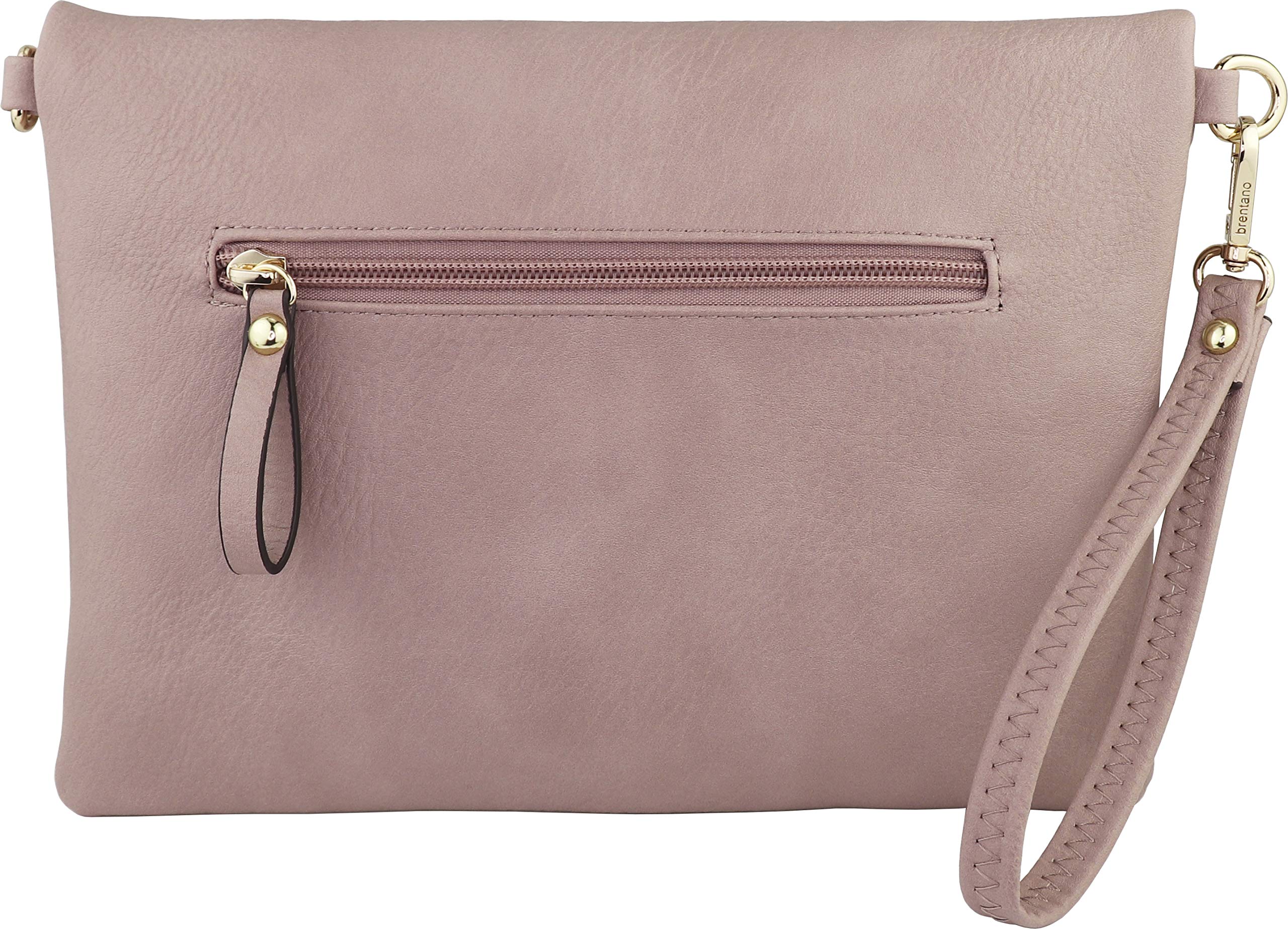 B BRENTANO Fold-Over Envelope Wristlet Clutch Crossbody Bag (Blush)