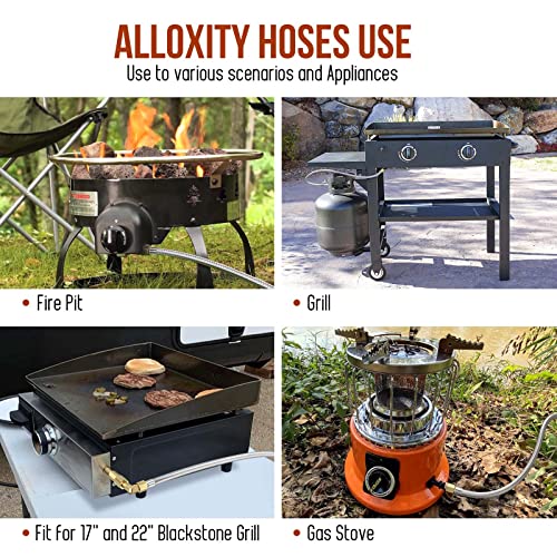 Alloxity 5ft Gas Grill Propane Adapter Hose with Regulator to 5-40lb Propane Tanks, QCC1 to 3/8 Female Flare Nut & Adapter for Blackstone Griddle 17/22'',Heater,Weber Grill Conversion Kit Replacement
