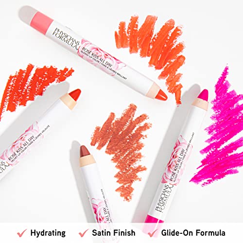 Physicians Formula Rosé Kiss All Day Glossy Lipstick Lip Color Makeup, Pink Blind Date | Dermatologist Tested, Clinicially Tested