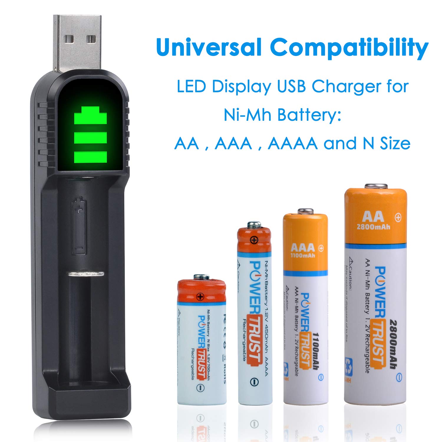 PowerTrust 2Pack AAAA Rechargeable Batteries and Charger for Flashlight Calculator Alarm Clock MP3 Player Surface Pen Battery and Other Rechargeable Electric Batteries
