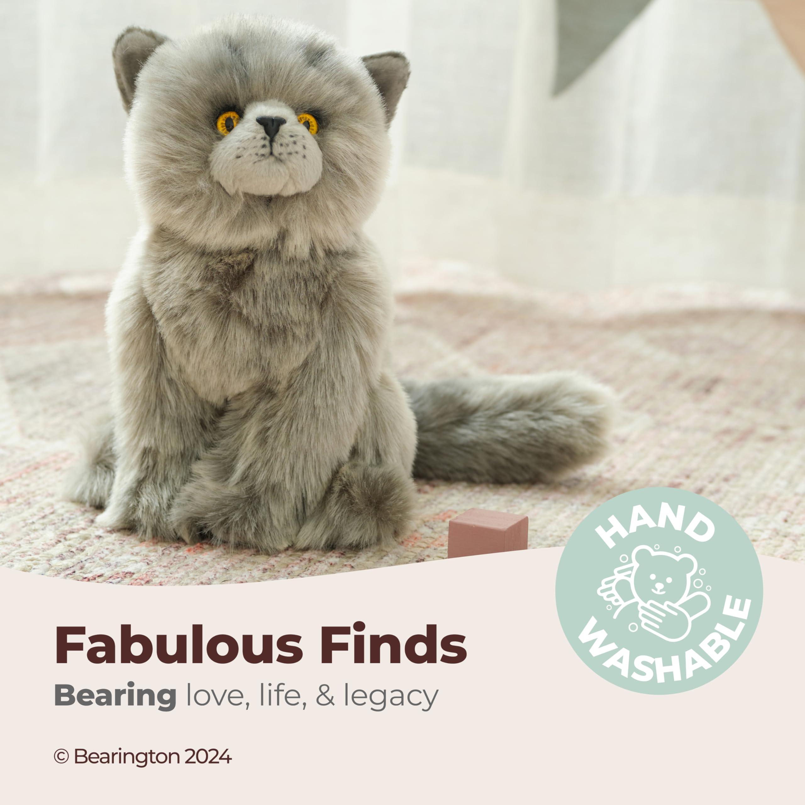 Bearington Gordie The Grey Cat Plush, 10.5 Inch Grey Cat Stuffed Animal