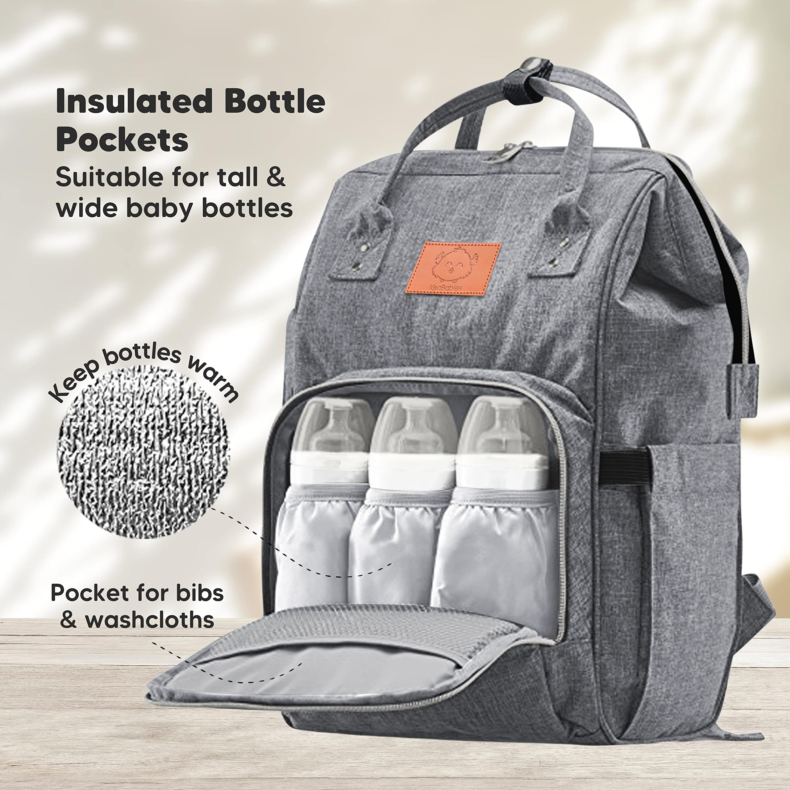 KeaBabies Diaper Bag Backpack and Portable Diaper Changing Pad - Waterproof Multi Function Baby Travel Bags - Waterproof Foldable Baby Changing Mat - Diaper Changing Station -Travel Diaper Change Pad
